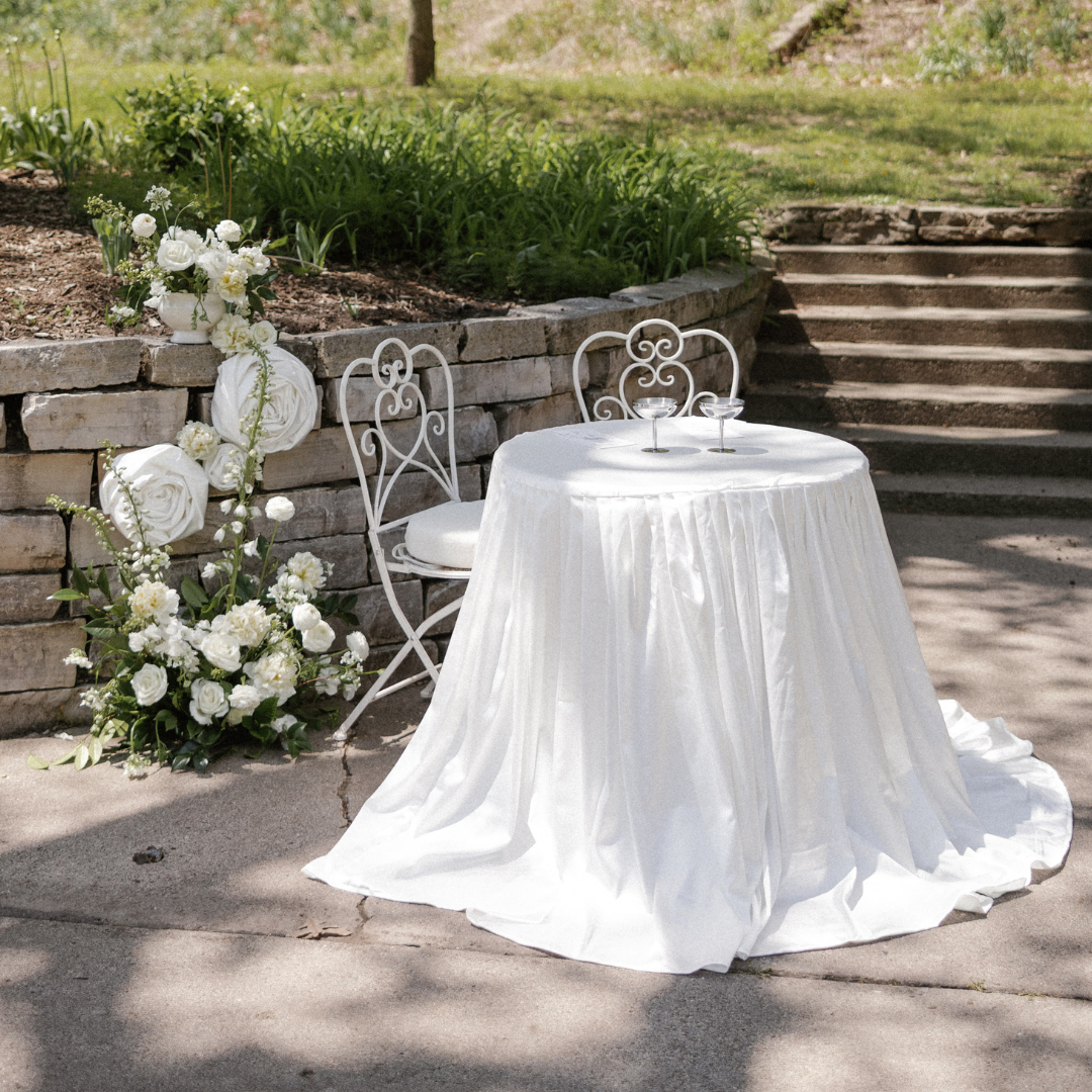 Round Pleated Satin Accent Tablecloth | Iowa Decor Rentals | Monarch Events